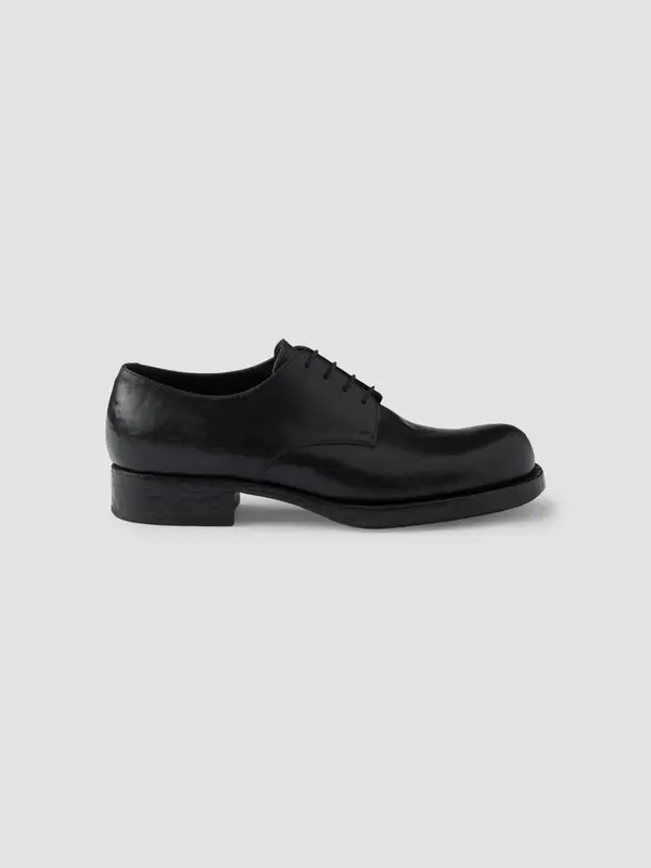 Prada Antiqued Leather Lace-up Shoes - Black