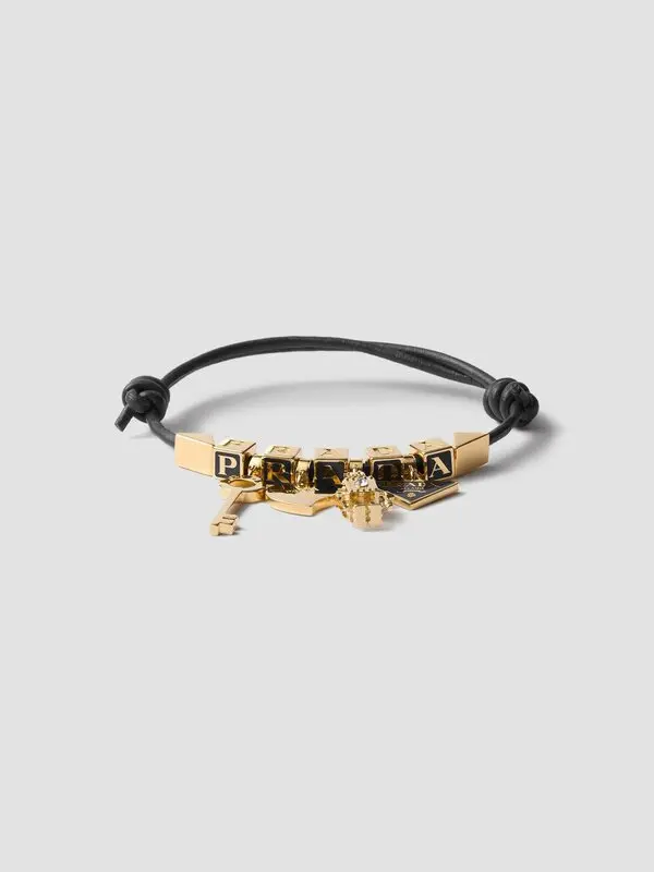 Prada Nappa Leather And Metal Bracelet - Black