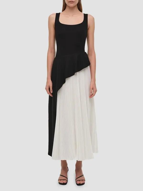 Simkhai Zayla Asymmetric Peplum Pleated Midi-dress