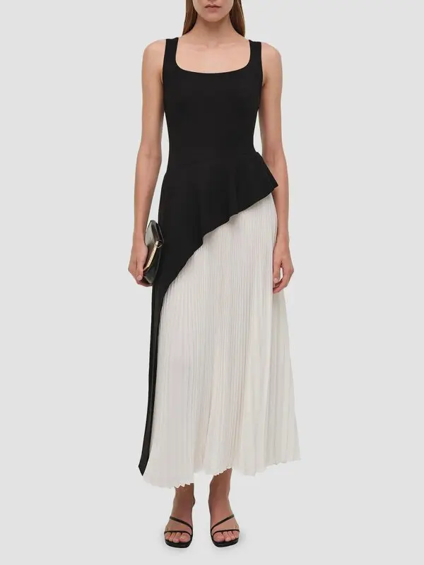 Simkhai Zayla Asymmetric Peplum Pleated Midi-dress