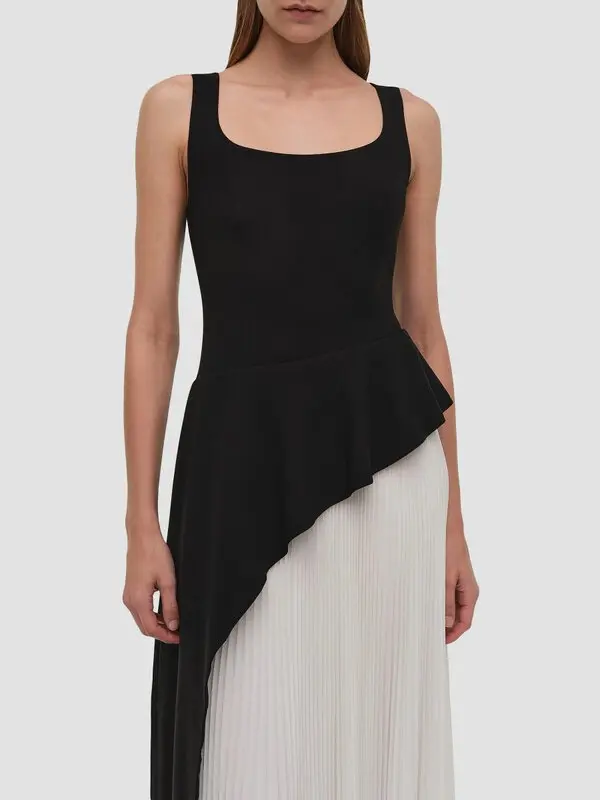 Simkhai Zayla Asymmetric Peplum Pleated Midi-dress