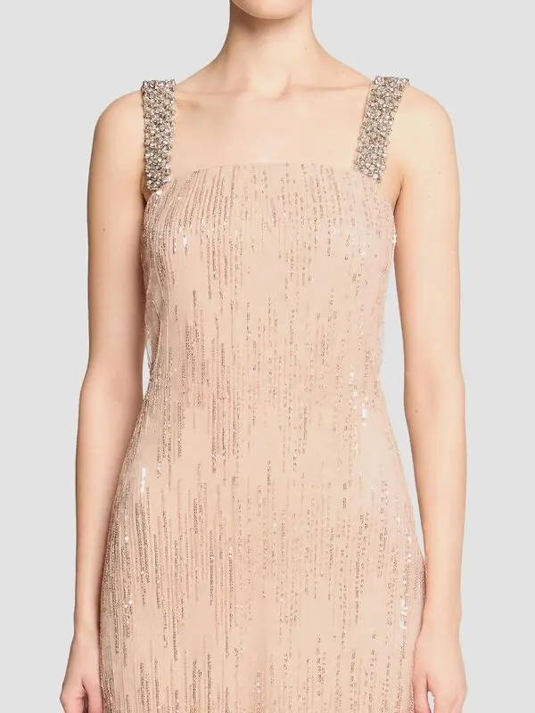 Halston Eila Embellished Tulle Square-neck Midi-dress