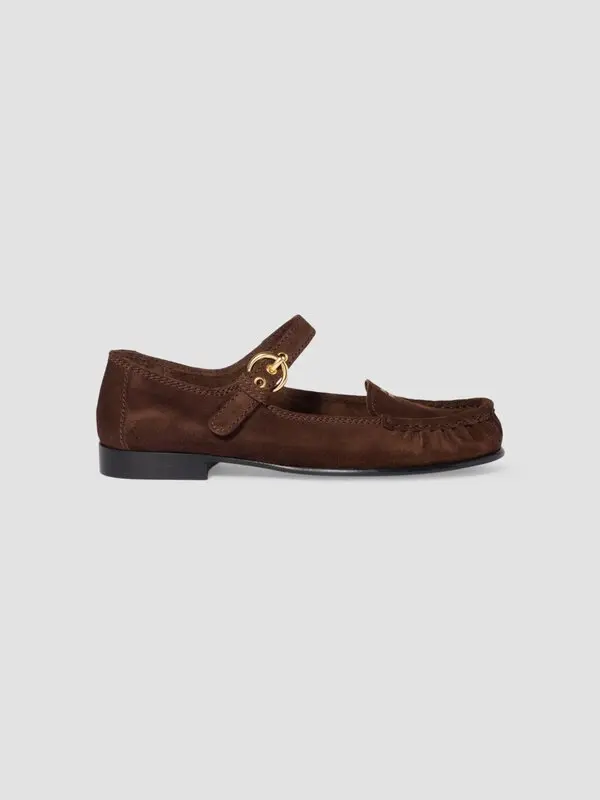 Miu Miu Suede Loafers With Buckle - Brown
