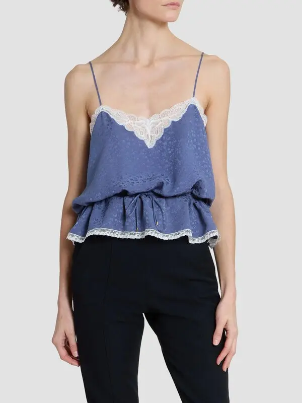 Chloé Floral Lace-trim Silk Top