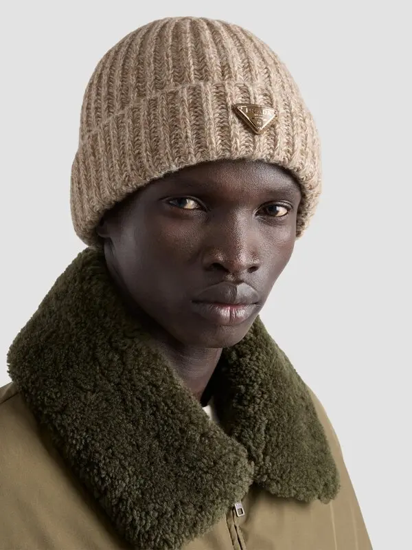 Prada Mouliné Cashmere And Wool Beanie - Beige