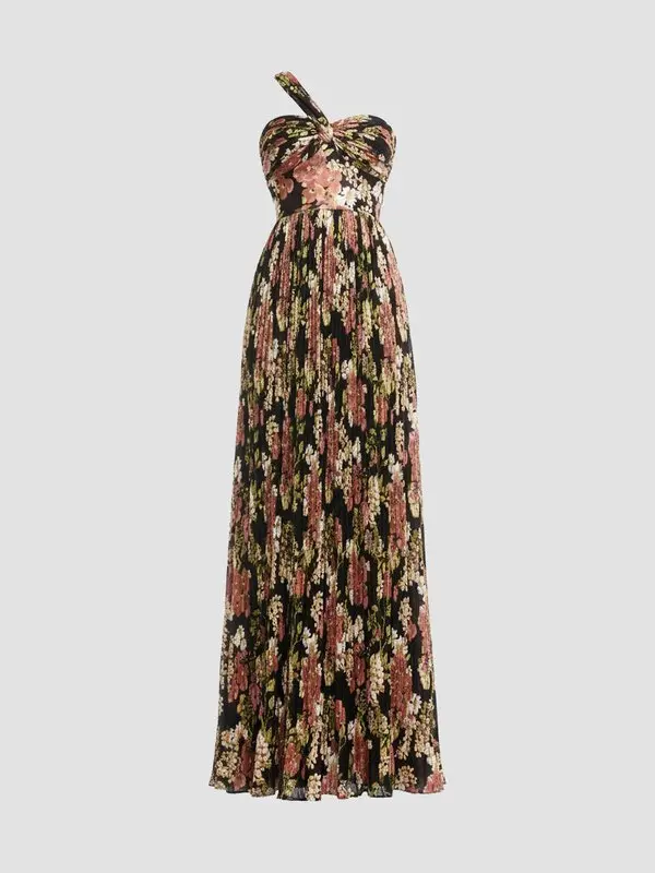 Dress The Population Idalia Floral One-shoulder Gown - Black Multi