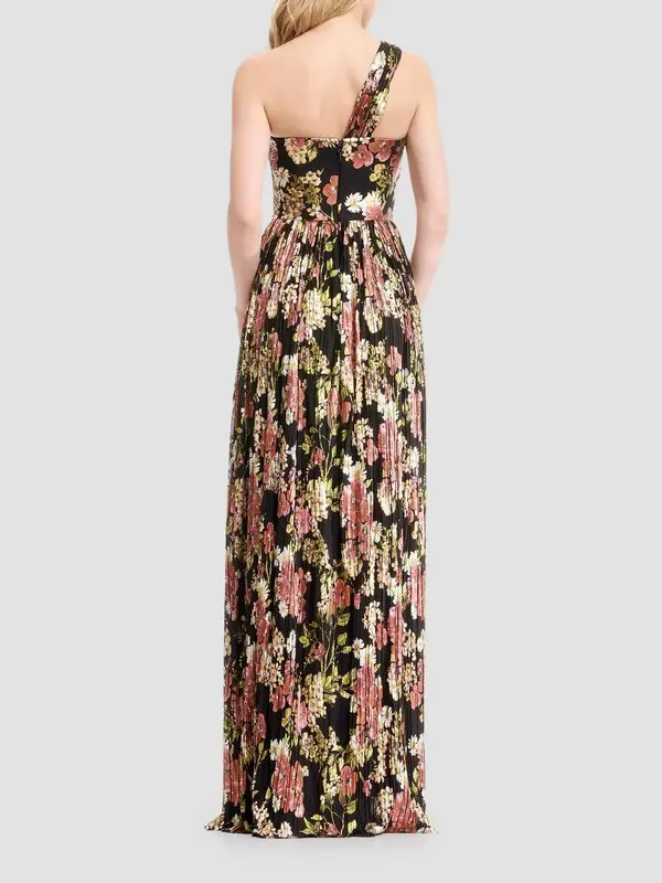 Dress The Population Idalia Floral One-shoulder Gown - Black Multi