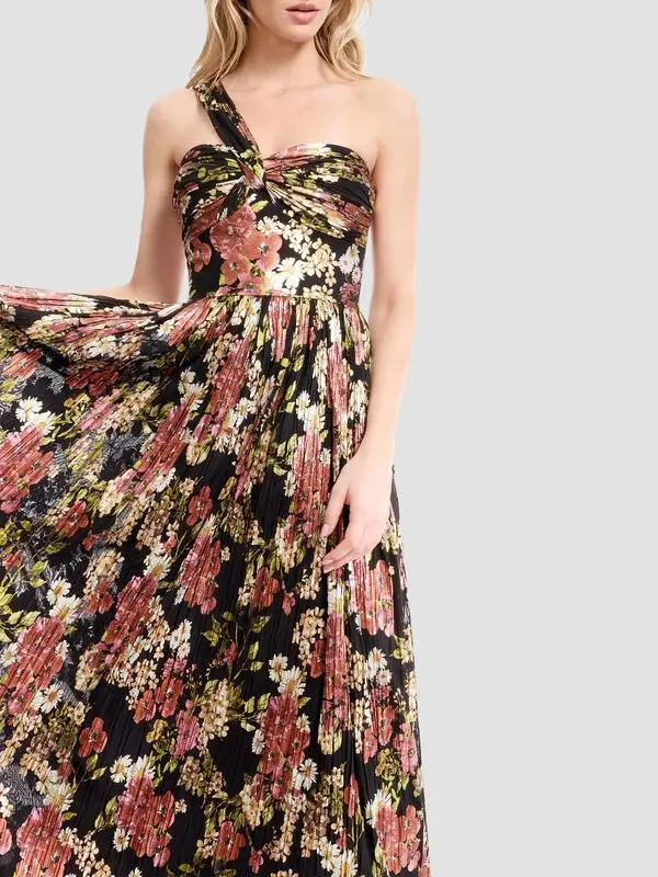 Dress The Population Idalia Floral One-shoulder Gown - Black Multi