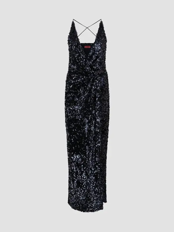 Halston Katri Sequined V-neck Gown - Indigo
