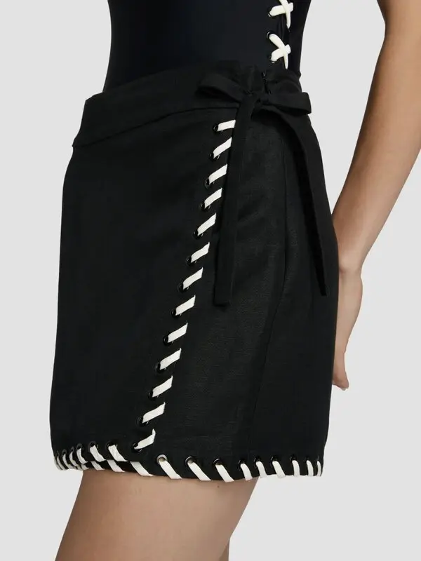 Simkhai Banks Linen-blend Wrap-style Miniskirt