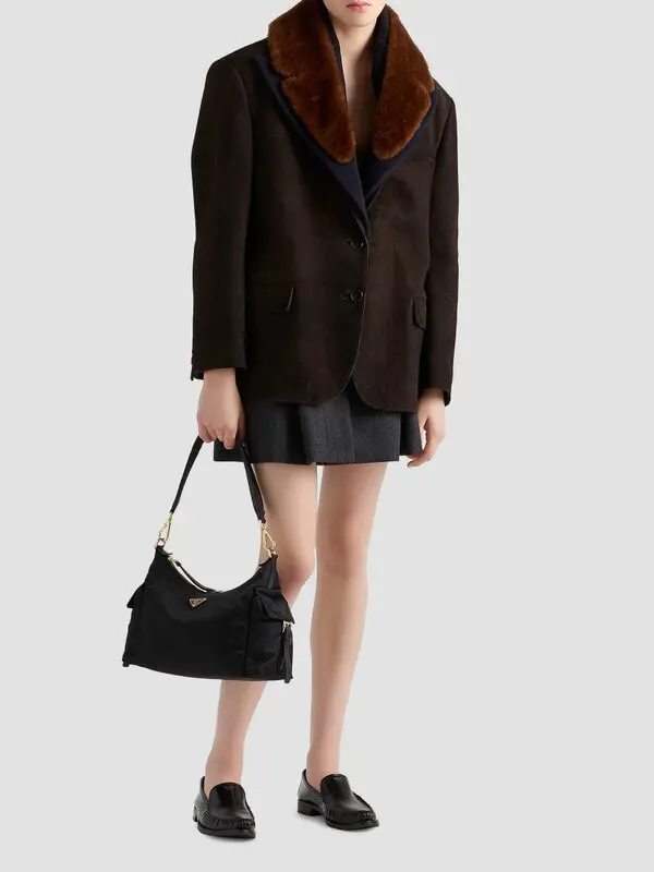 Prada Explore Large Re-nylon And Leather Shoulder Bag - Black