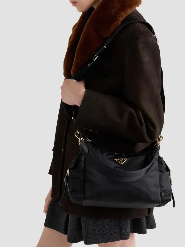 Prada Explore Large Re-nylon And Leather Shoulder Bag - Black