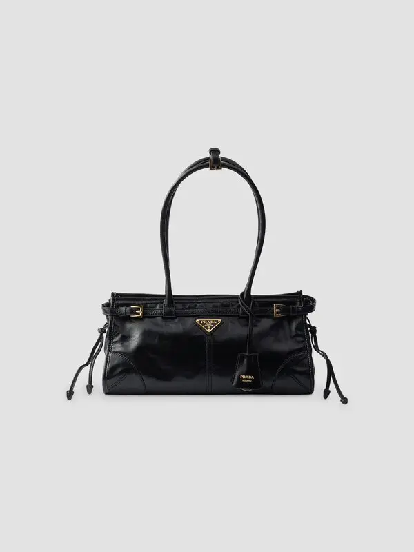 Prada Bonnie Medium Top Handle Leather Bag - Black