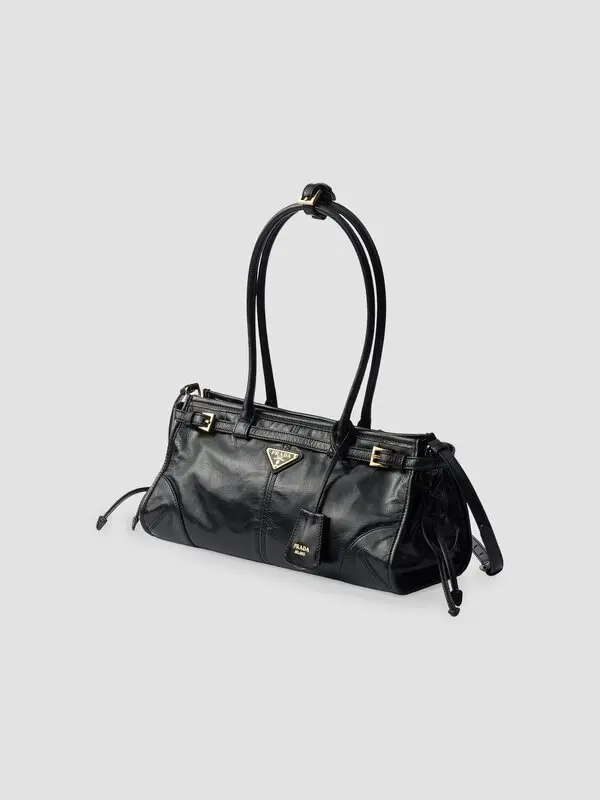 Prada Bonnie Medium Top Handle Leather Bag - Black