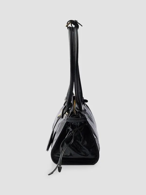 Prada Bonnie Medium Top Handle Leather Bag - Black