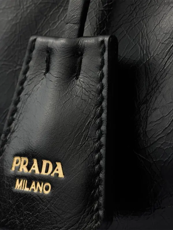 Prada Bonnie Medium Top Handle Leather Bag - Black