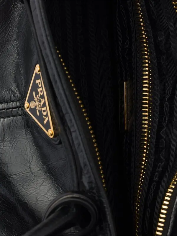 Prada Bonnie Medium Top Handle Leather Bag - Black