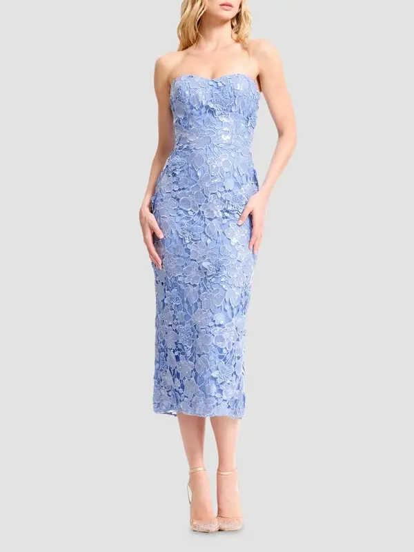 Dress The Population Shailene Floral Lace Strapless Midi Dress