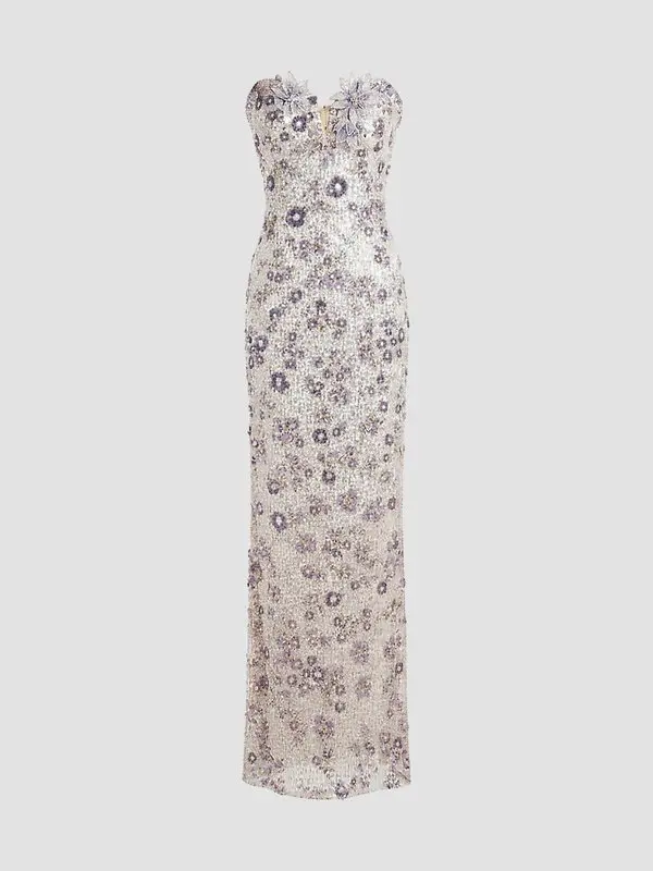Dress The Population Teresa 3d Flowers Sequin-embellished Column Gown - Silver Multi