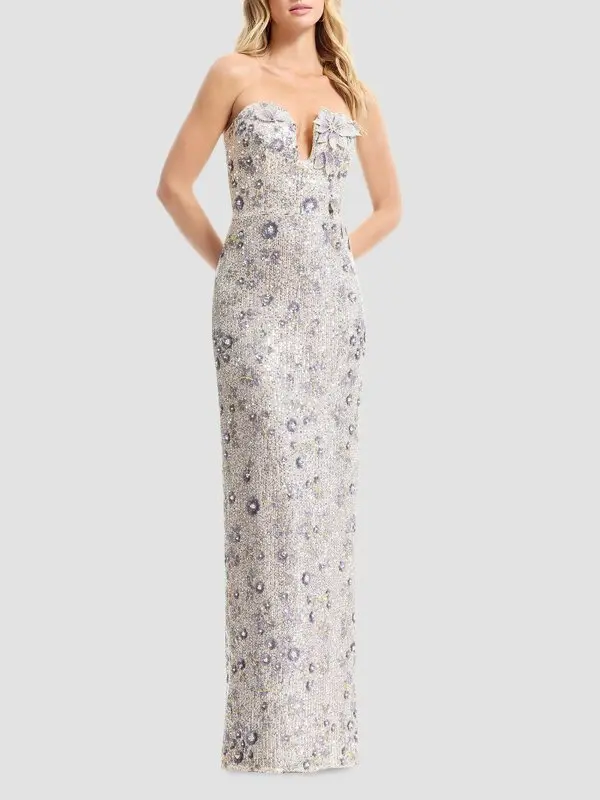 Dress The Population Teresa 3d Flowers Sequin-embellished Column Gown