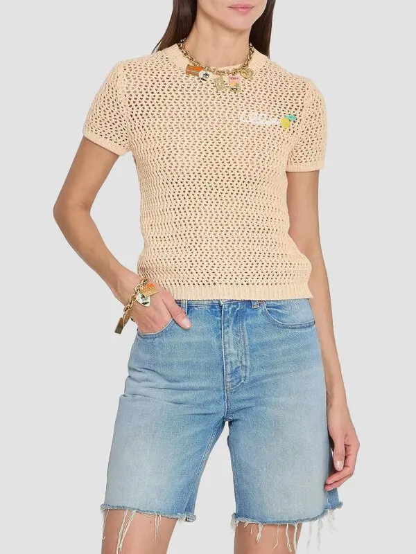 Chloé La Plage Logo-embroidered Crochet Cotton Top