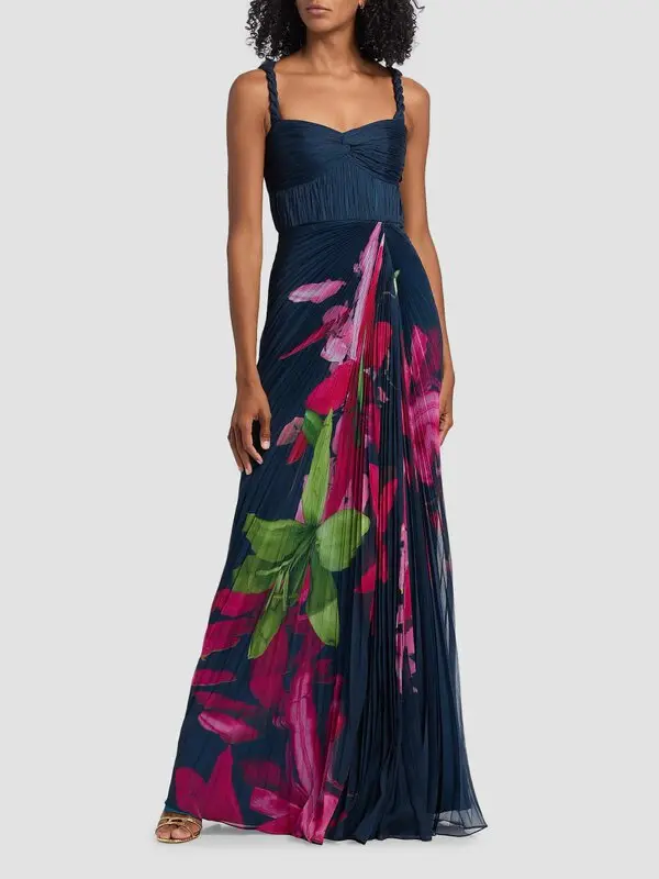 AMUR Drea Floral Pleated Gown