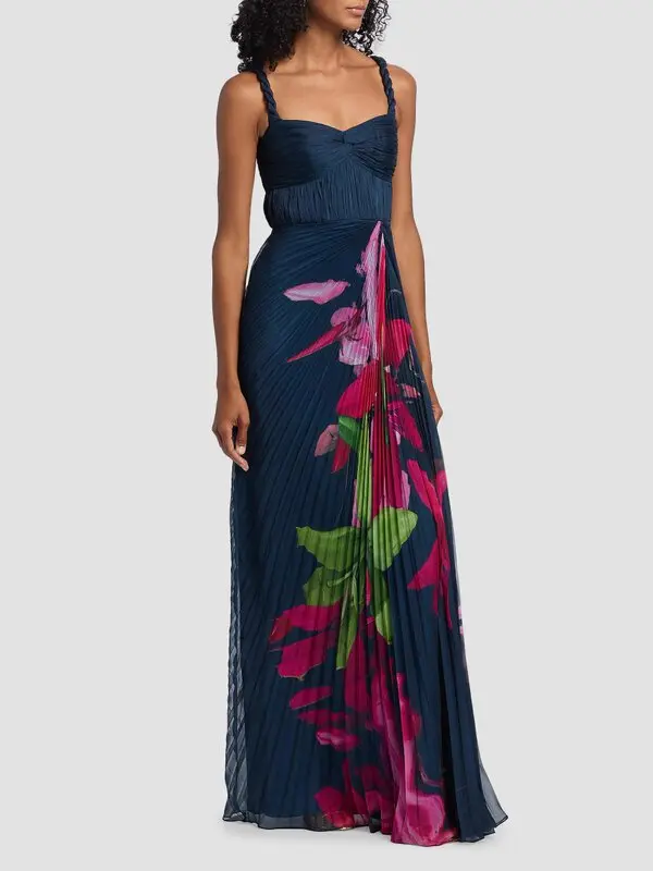 AMUR Drea Floral Pleated Gown