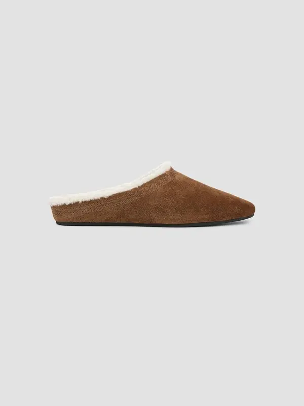 Veronica Beard Narcisa Shearling-lined Suede Mules - Chestnut