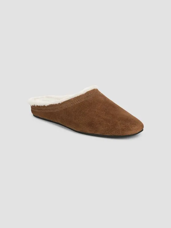 Veronica Beard Narcisa Shearling-lined Suede Mules - Chestnut