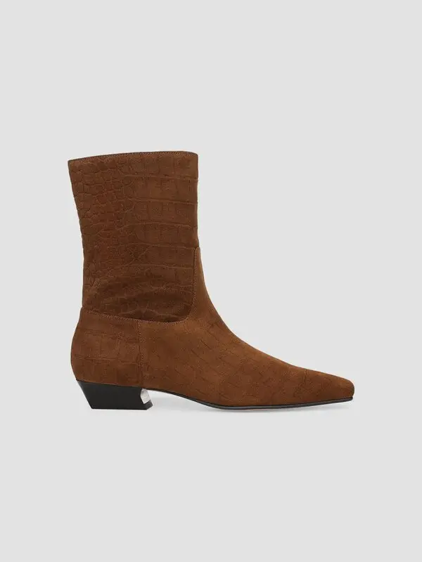 FAVORITE DAUGHTER Addison Snake-embossed Suede Ankle Boots - Saddle