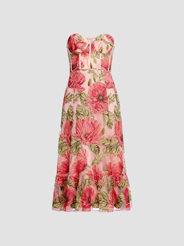 Dress The Population Carina Floral Strapless Midi Dress - Peach Multi