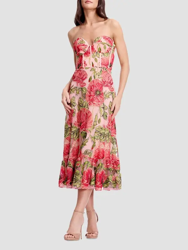 Dress The Population Carina Floral Strapless Midi Dress - Peach Multi