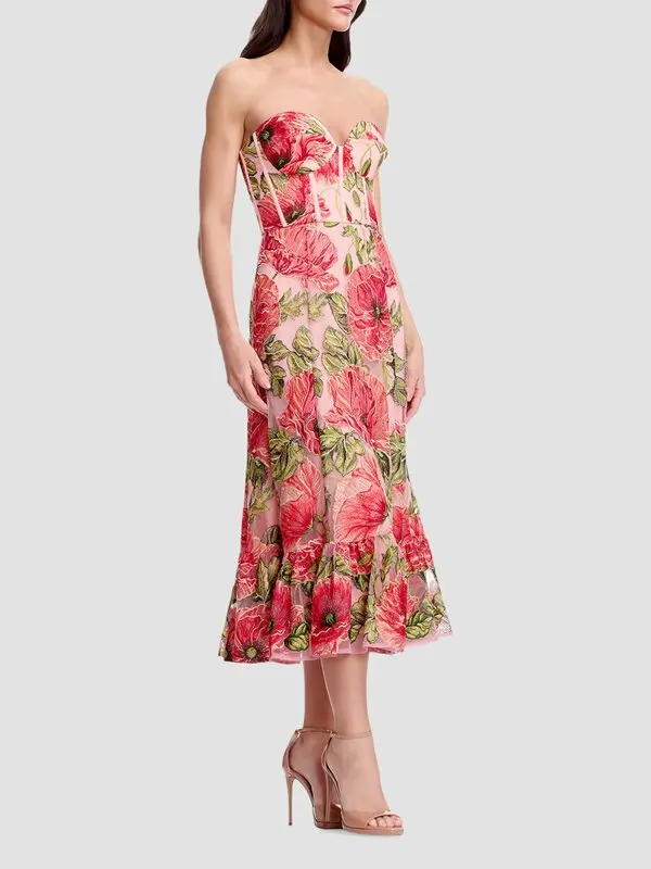 Dress The Population Carina Floral Strapless Midi Dress - Peach Multi