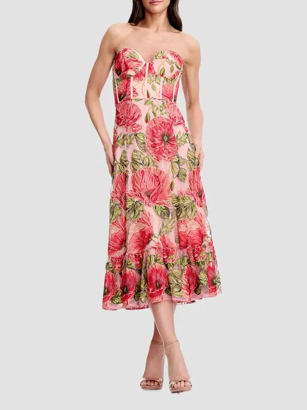 Dress The Population Carina Floral Strapless Midi Dress - Peach Multi