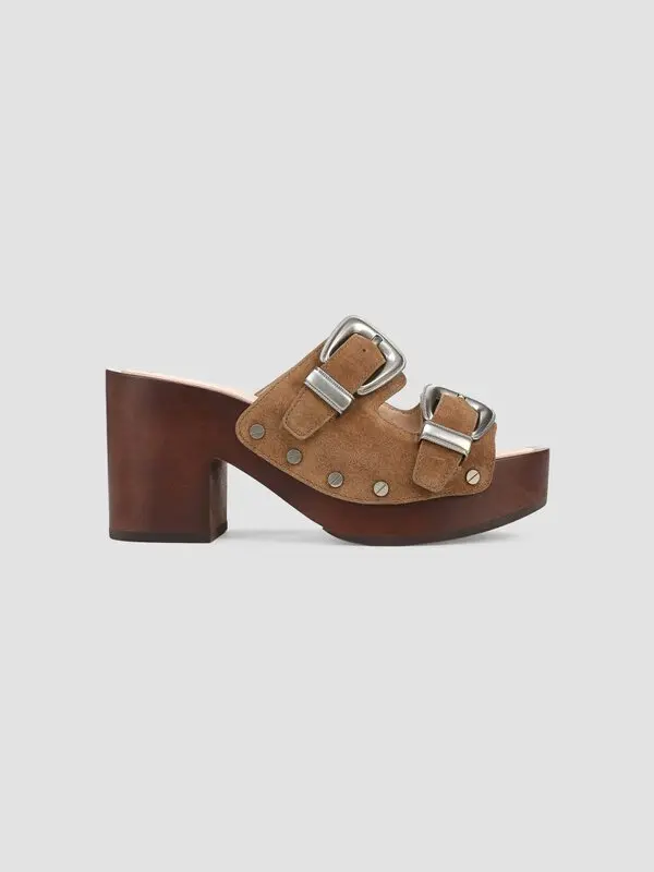 Veronica Beard Halifax 90mm Studded Suede Buckle Platform Sandals