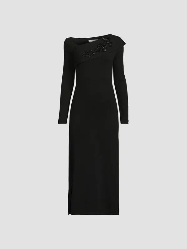 KAY UNGER Asymmetric Beaded Midi-dress - Black