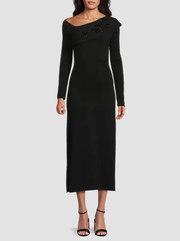 KAY UNGER Asymmetric Beaded Midi-dress