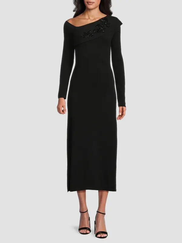 KAY UNGER Asymmetric Beaded Midi-dress