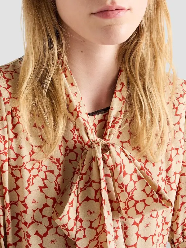 Prada Embroidered Floral Print Sablé Dress - Orange Multi