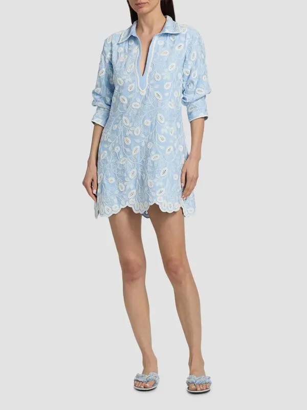 Simkhai Freya Embroidered Linen-blend Mini Dress