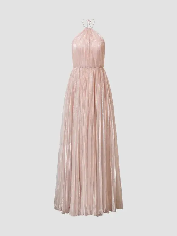Halston Marisol Plissé Lurex Halterneck Gown