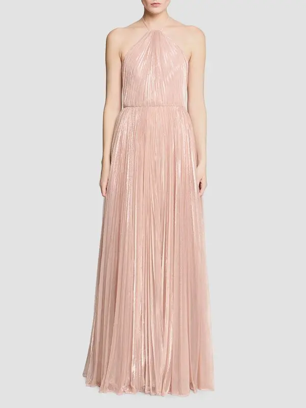 Halston Marisol Plissé Lurex Halterneck Gown