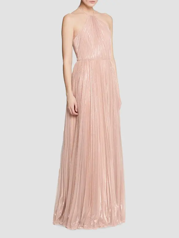 Halston Marisol Plissé Lurex Halterneck Gown