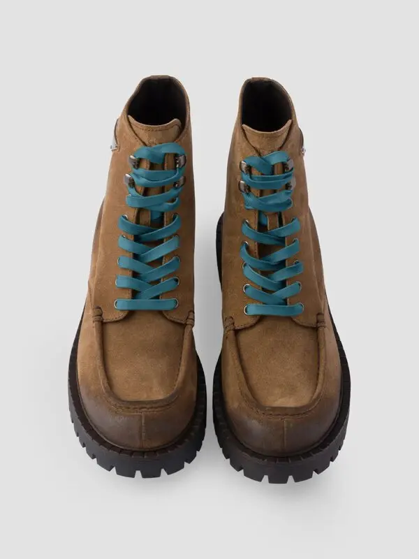 Prada Aged Suede Lace-up Ankle Boots