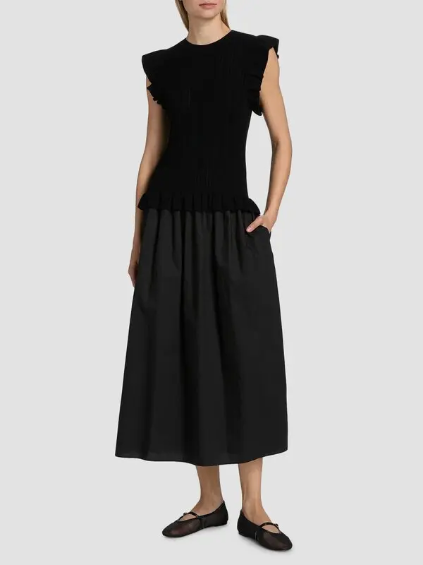 Rails Deirdre Ruffled Mixed-media Midi-dress