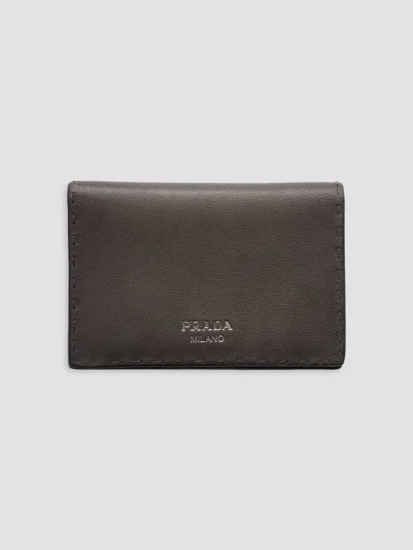 Prada Antiqued Leather Card Holder - Grey