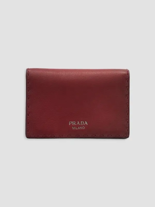Prada Antiqued Leather Card Holder - Red