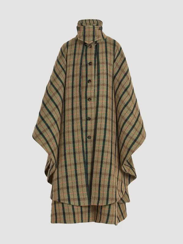 Chloé Plaid Virgin Wool & Cotton Turtleneck Cape