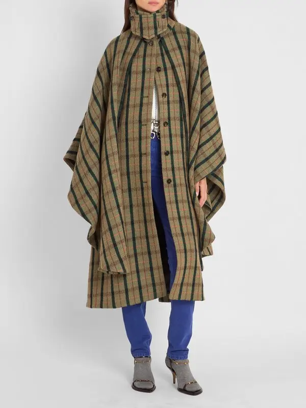 Chloé Plaid Virgin Wool & Cotton Turtleneck Cape