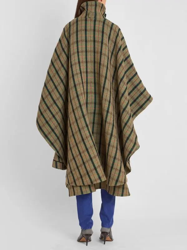 Chloé Plaid Virgin Wool & Cotton Turtleneck Cape